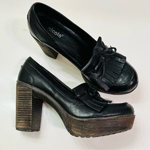 Nicole | Shoes | Nicole Black Leather Schoolgirl Academia Platform Heel ...